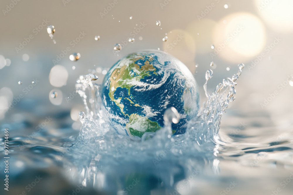 Earth splashing into water, symbolizing environmental impact, global ...
