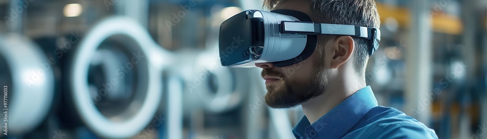 Engineer using virtual reality to simulate wind turbine operations and ...