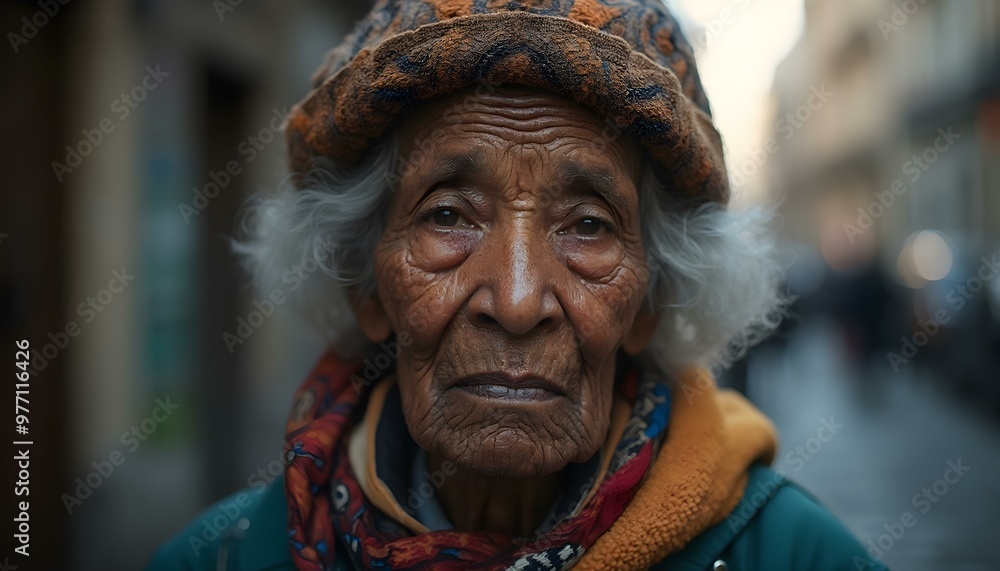 Homeless elderly african american black woman on the streets portrait ...