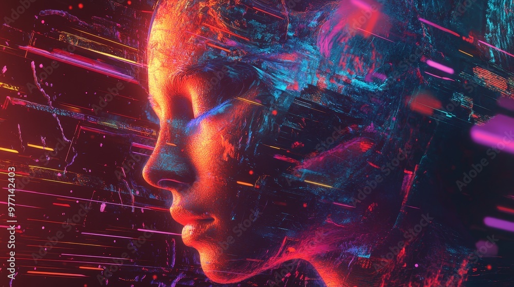 Visualize a digital art studio where artificial intelligence algorithms ...