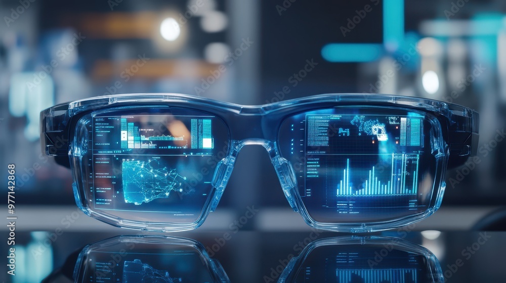 Augmented reality glasses reflecting audit data, quality charts, and ...