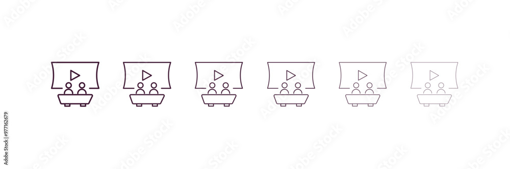 people watching a movie outline icon. Linear vector from cinema concept. 6 different line style ...