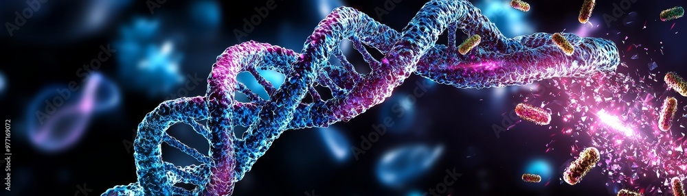 Schematic diagram of the process of DNA repair, photorealistic, DNA ...