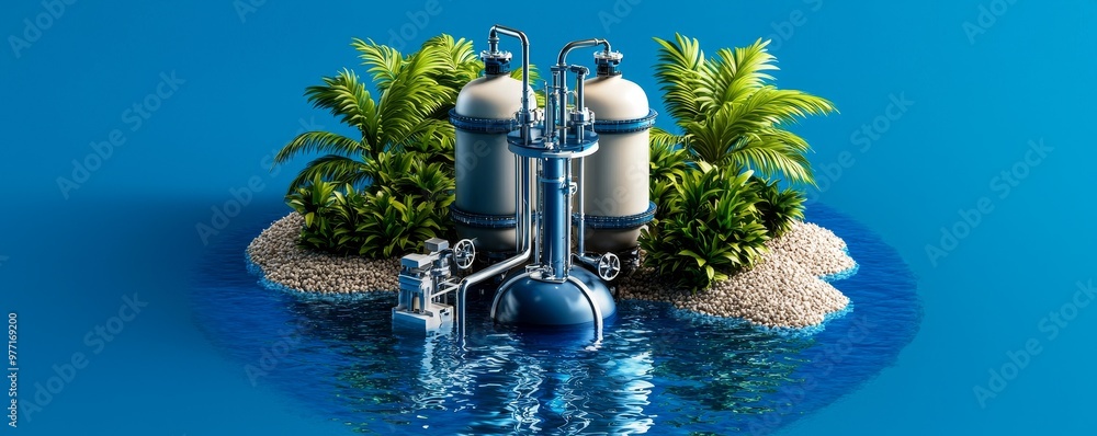 Schematic diagram of the water filtration process, photorealistic ...