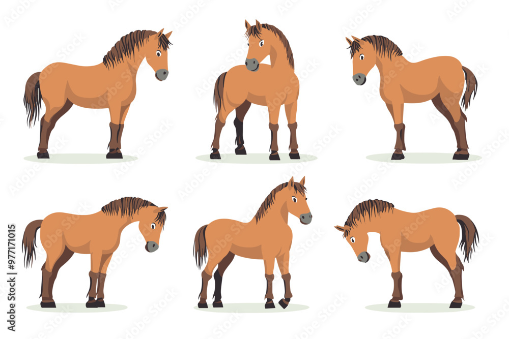 Horse poses. Wild horses walking or gallop running pose, arabian mare ...