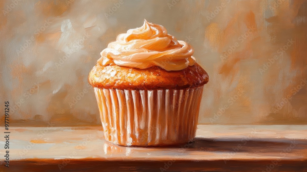 Rich oil painting of a muffin featuring glossy finishes and warm ...