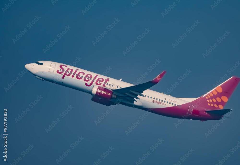 New Delhi, India, June 10 2024 - Spicejet Airbus A320 take off from ...