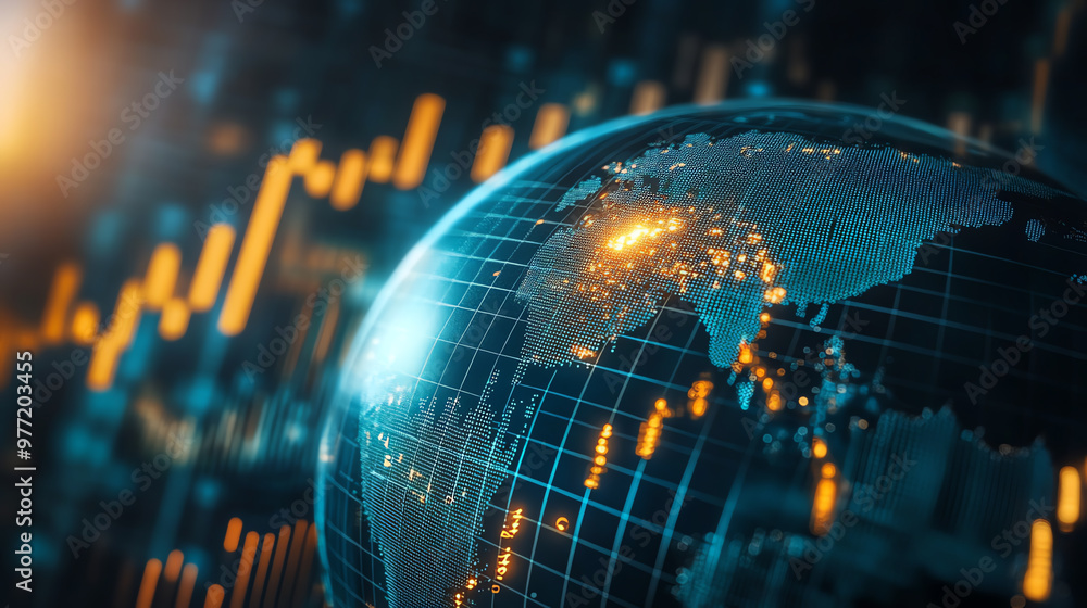 A high-tech globe visualizing global connections and data analytics ...