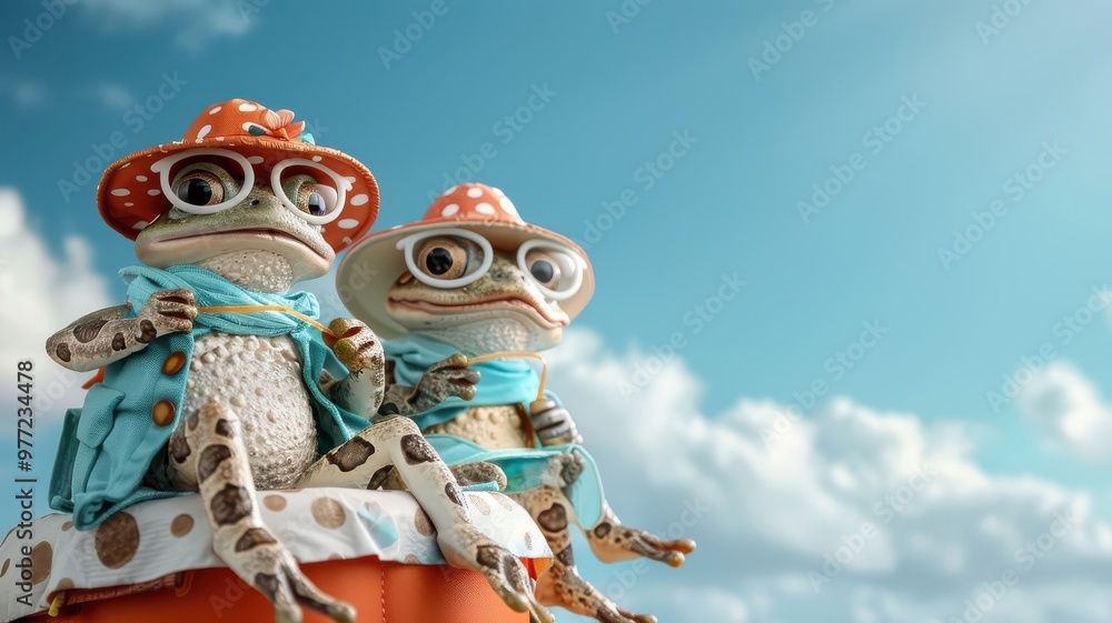 Mischievous frogs celebrating a birthday with a mushroom cake and ...