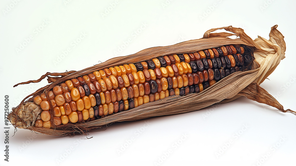 Withered corn cob showcases unique blend of colors, highlighting beauty ...