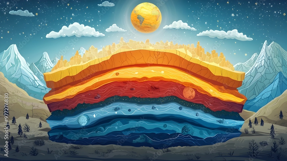Colorful Cross Section Of Earths Layers And Tectonic Activity In