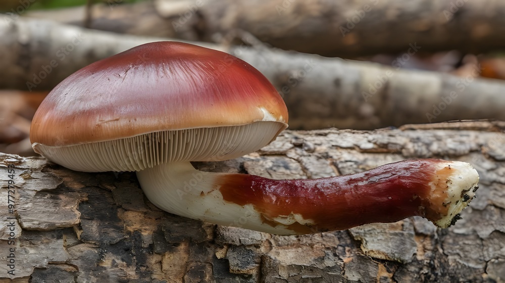 A reishi mushroom, also known as Ganoderma lucidum, growing on a tree ...