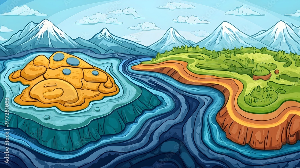 Playful Cartoon Depiction of Earth's Geological Layers and Tectonic ...