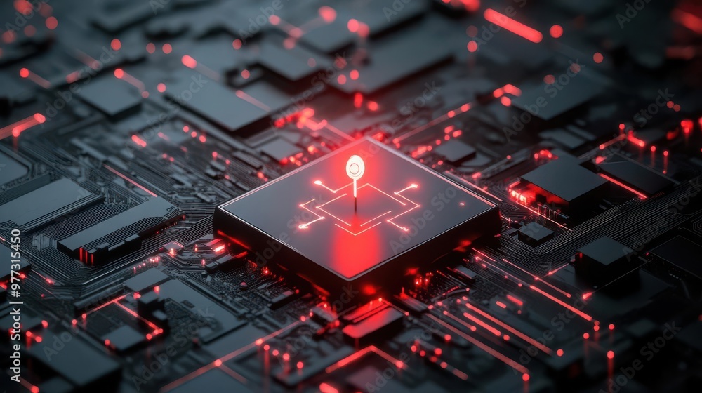 Hacker intrusion detection system with an alerting red light, intricate ...