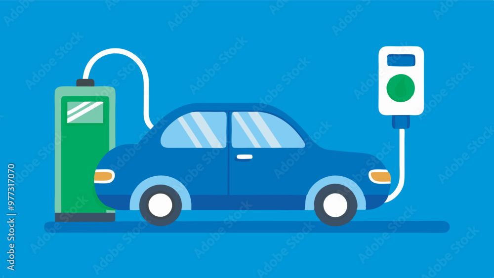 Cartoon shows blue car at electric charging station resembling fuel ...