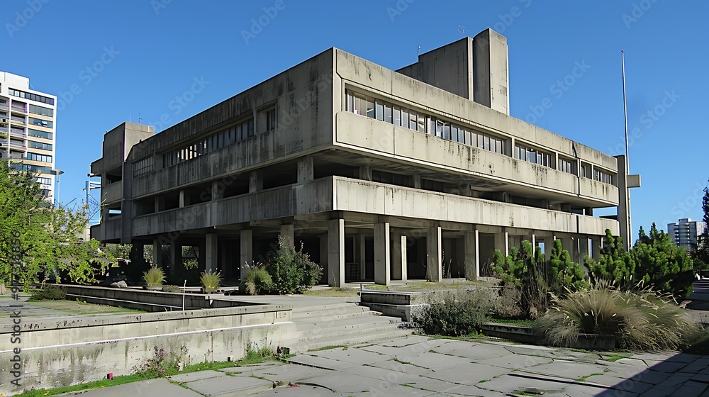 Brutalist concrete government building, imposing structure: An imposing ...