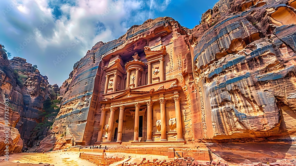 Ancient Petra rock-cut architecture, Treasury building: The ancient ...