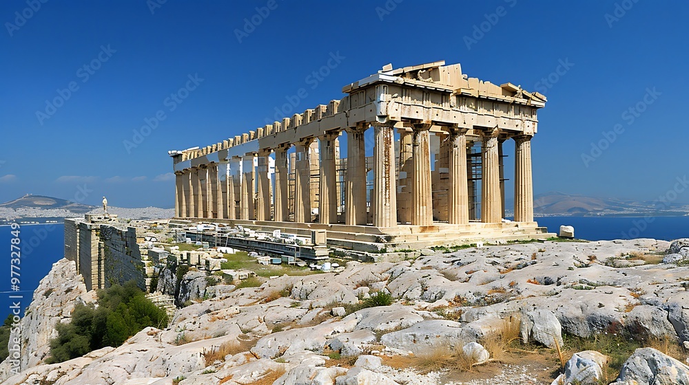 Ancient Greek acropolis overlooking Mediterranean sea: The ruins of an ...