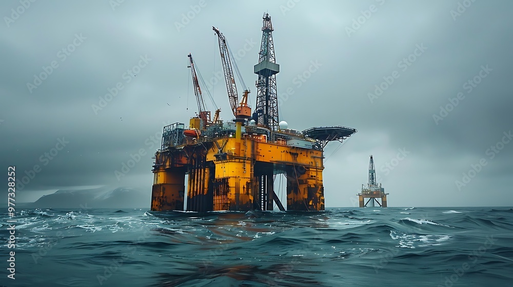 Massive offshore oil rig, industrial marine architecture: A colossal ...
