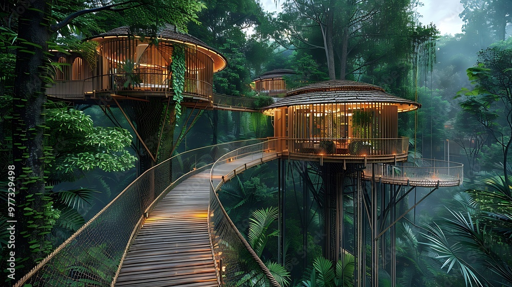 Luxury treehouse resort in tropical rainforest canopy: A series of ...