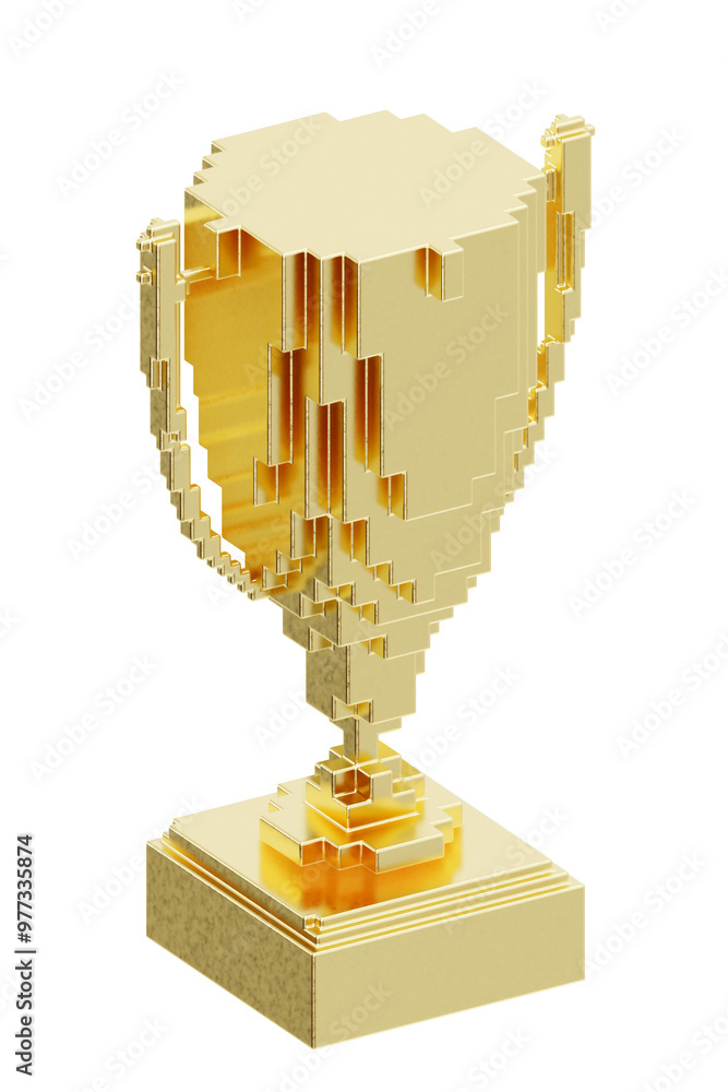 Nostalgic Pixel Art Trophy: This charming 3D render of a golden victory ...