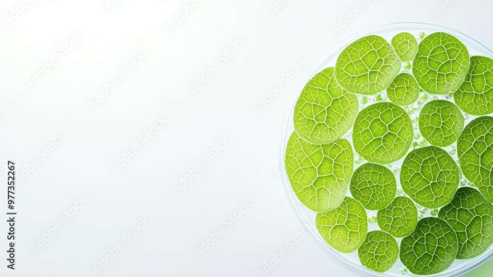 Microscopic view of chlorophyll molecules in a chloroplast, light ...