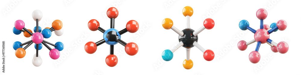Colorful molecular structures representing various chemical compounds ...
