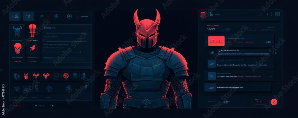 Gaming software UI, dark fantasy theme, bold typography, high-contrast ...