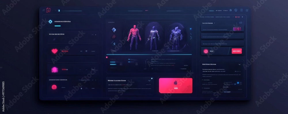 Gaming software UI, dark fantasy theme, bold typography, high-contrast ...