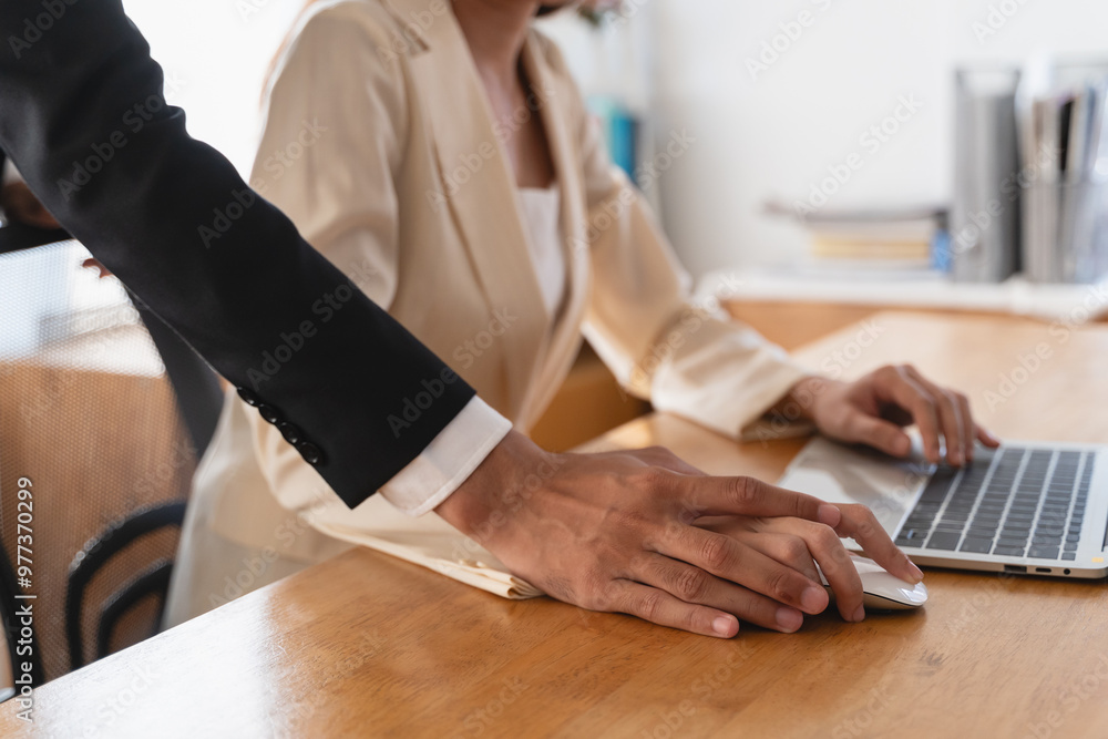 Disgusted asian young employee, pressure business woman uncomfortable ...