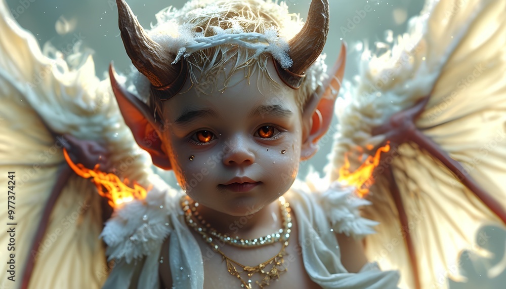 A mysterious figure stands amidst a celestial and infernal landscape ...