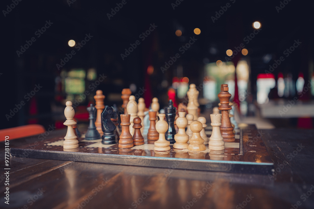 Restaurant Game Corner with Chess Pieces and Chess Table Stock Photo ...