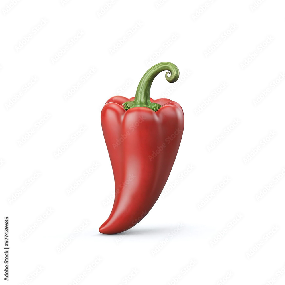 semi 3d red hot chili pepper, simple 3d path curve, isolated in white ...