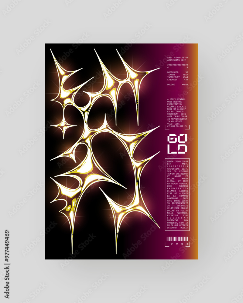 Futuristic Abstract Cyberpunk Poster Design. Silver Chrome, 2000s, shiny metallic surface. Neo ...
