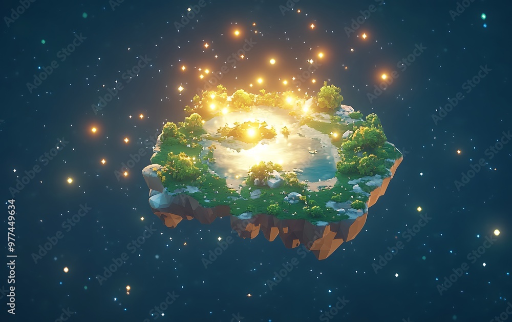 Enchanted Celestial Realm: 3D Isometric Fantasy Map with Floating ...