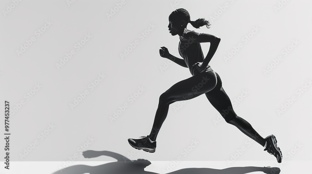 A dynamic picture showing a person in full motion, running on a clean ...