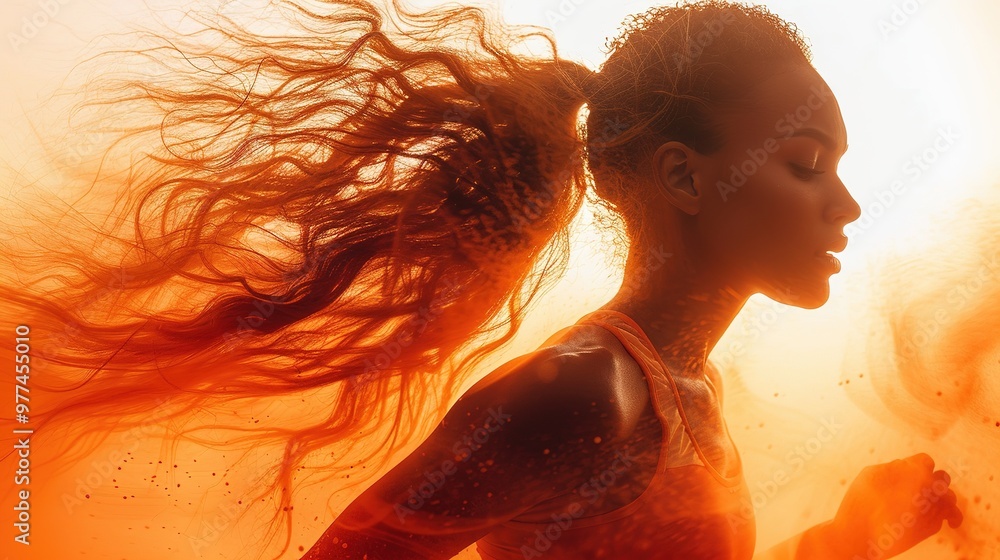 A dynamic picture showing a person in full motion, running on a clean ...