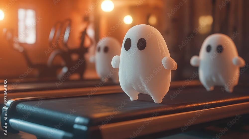 Ghosts doing aerobics in a haunted gym, combining spooky fun with ...