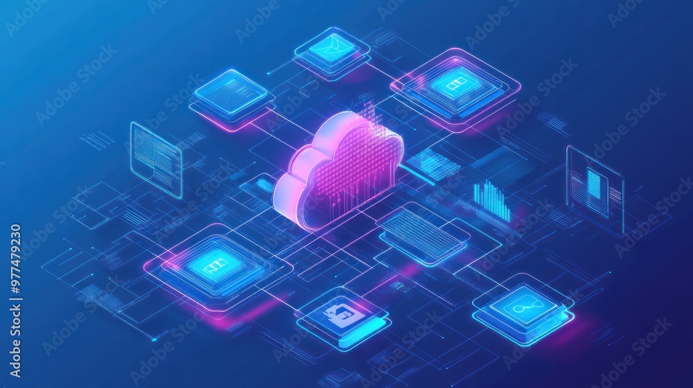 A minimalist IT architecture diagram with cloud integration, data flow ...