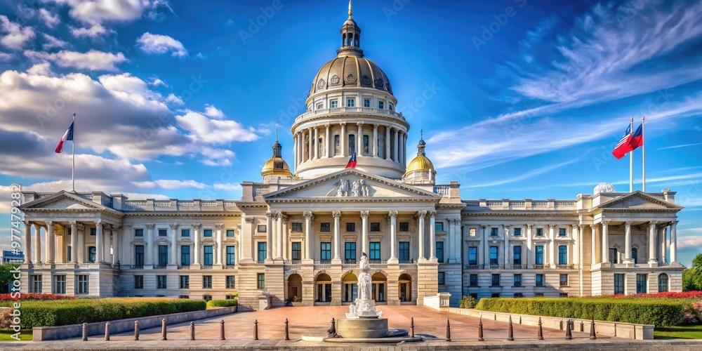 Majestic neoclassical architecture of a national parliament building ...