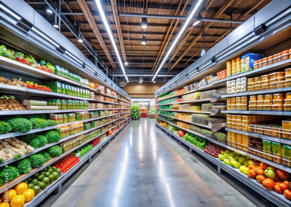 Rows of neatly organized product-filled shelves and storage racks line ...