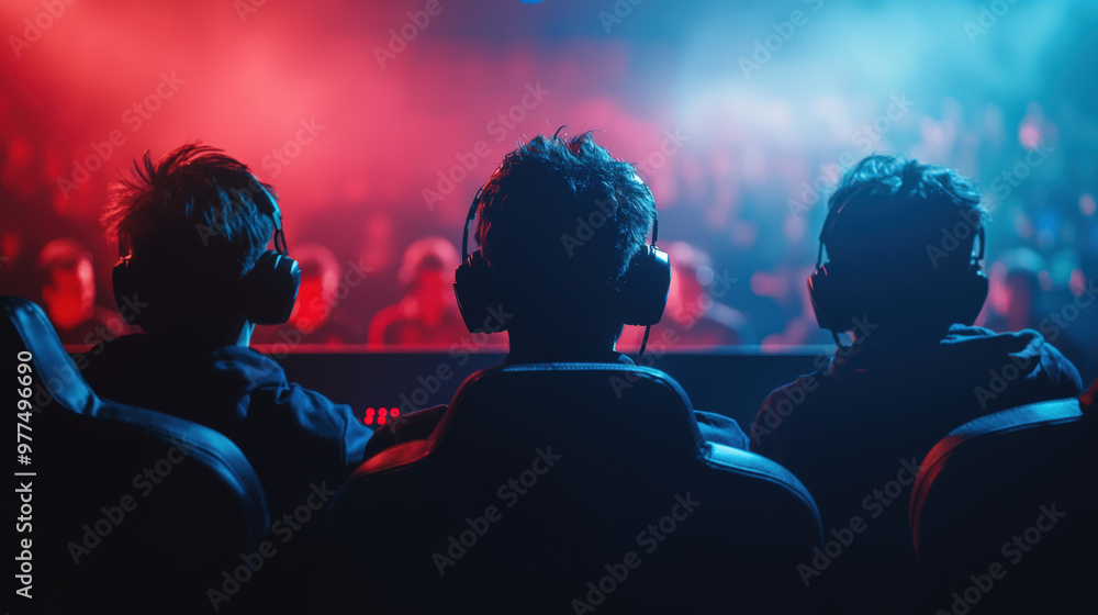 Intense silhouettes of gaming teams facing off in esports, immersed in ...