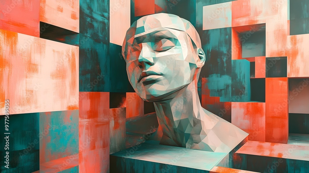 Beautiful young abstract woman face in cubic style close up, fantasy ...