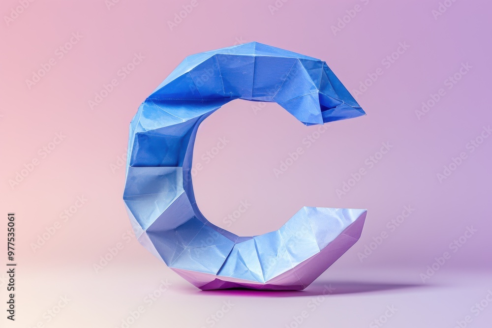 Geometric blue origami letter C crafted from folded paper. A unique and ...