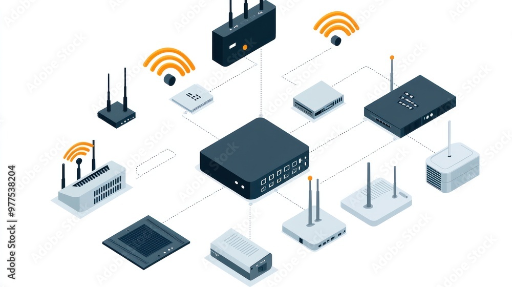 A diagram of a wireless network infrastructure, highlighting routers ...