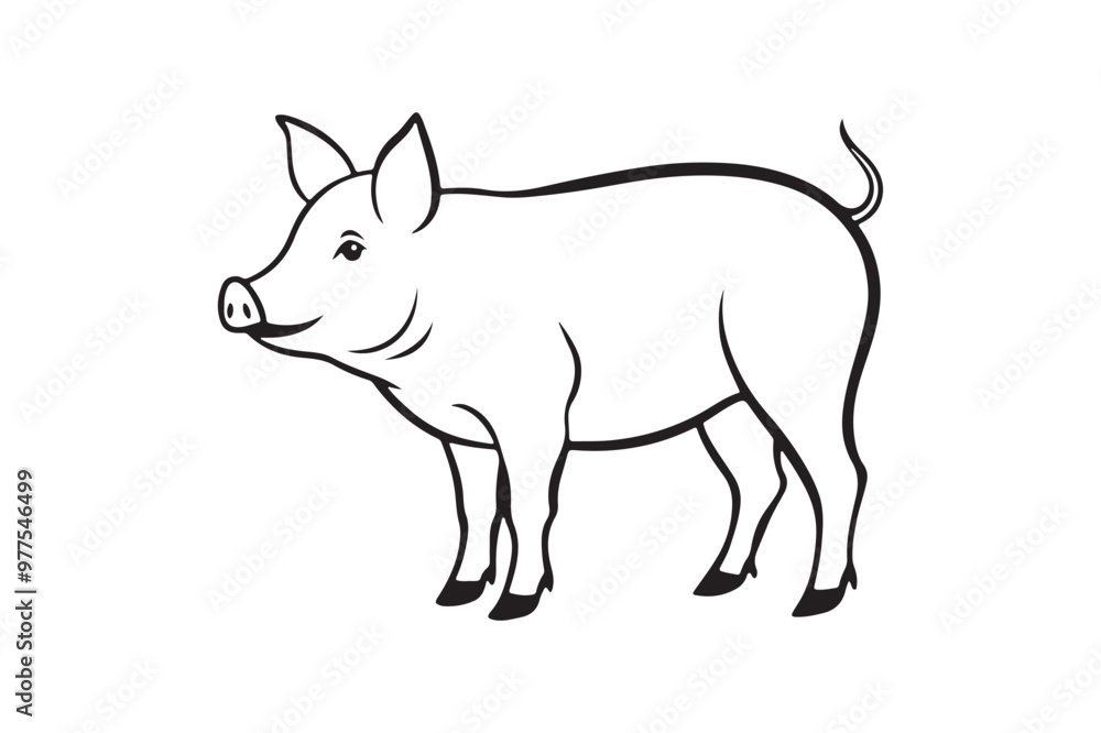 Pig line art silhouette vector illustration, Pig line art silhouette ...
