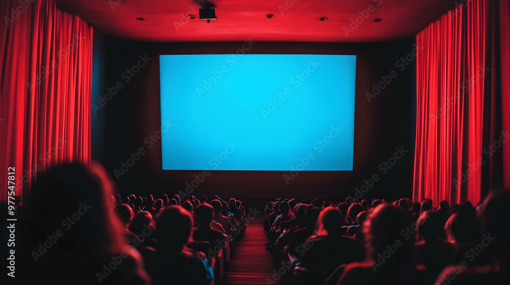Cinema screen with a full audience watching a movie, capturing the ...