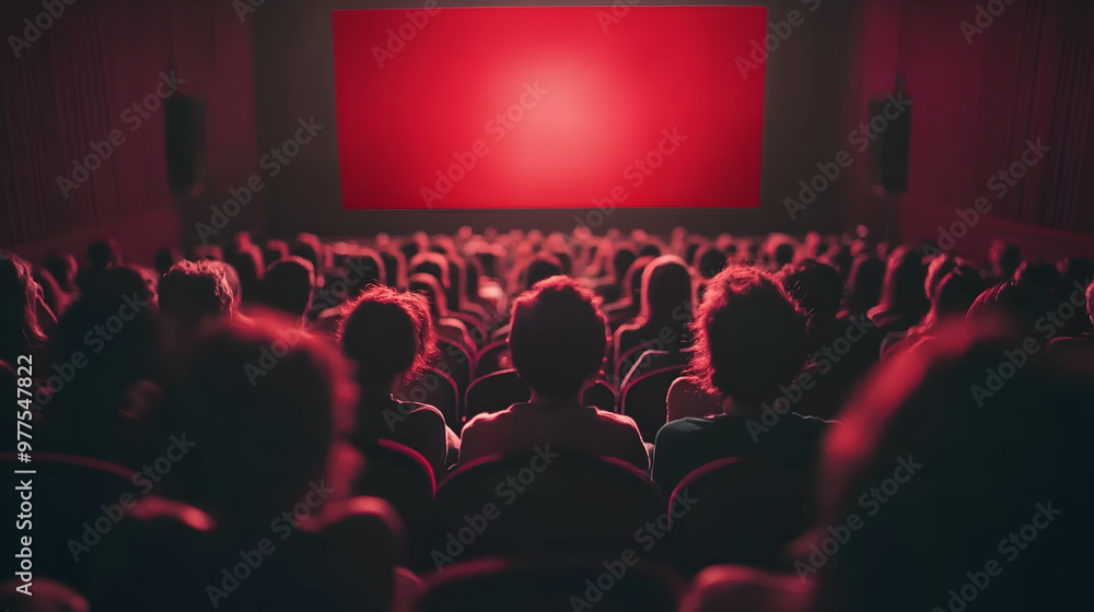 Cinema screen with a full audience watching a movie, capturing the ...