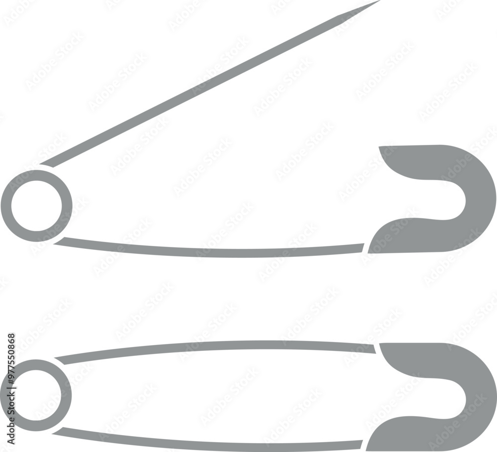 Open and closed pin. Isolated pin on white background. Safety pin Stock ...