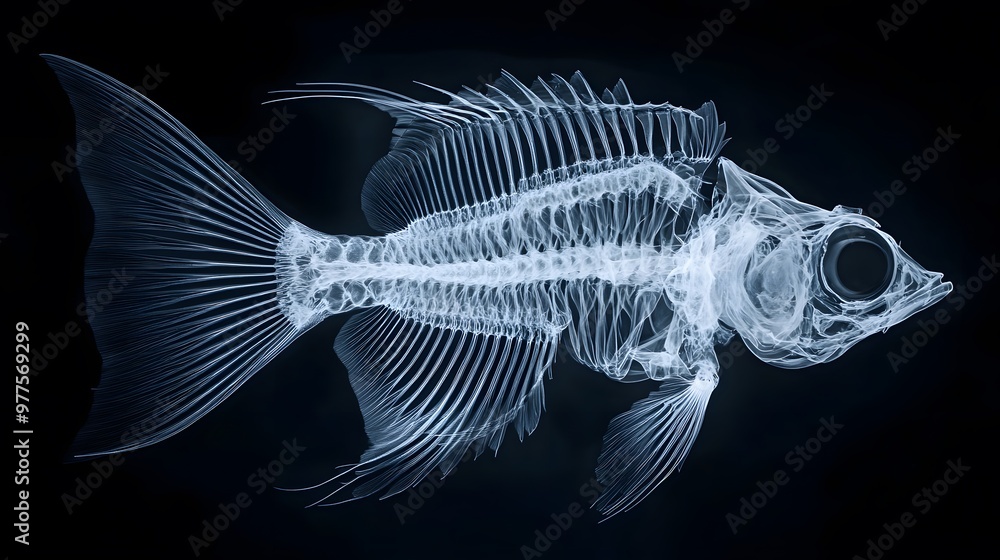 X-ray of a Fish's Skeleton: Top-down X-ray view of a fish, revealing ...